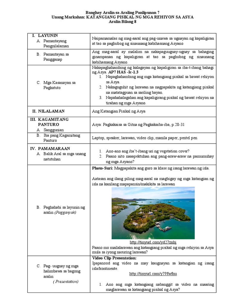 UNANG MARKAHAN Aralin Bilang 8 KATANGIANG PISIKAL NG ASYA | PDF