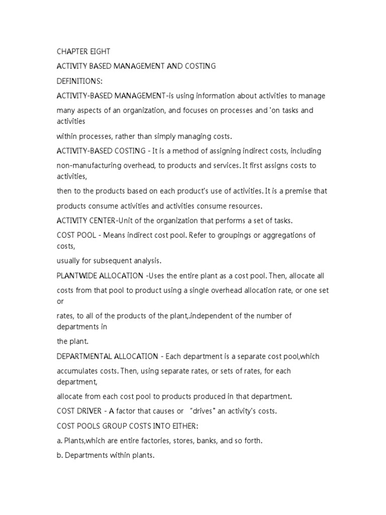 Activity Based Management and Costing | PDF