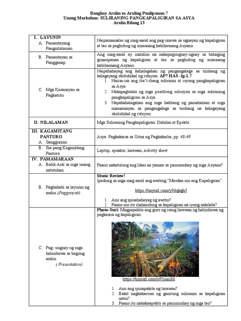 UNANG MARKAHAN Aralin Bilang 13 SULIRANING PANGKAPALIGIRAN SA ASYA | PDF