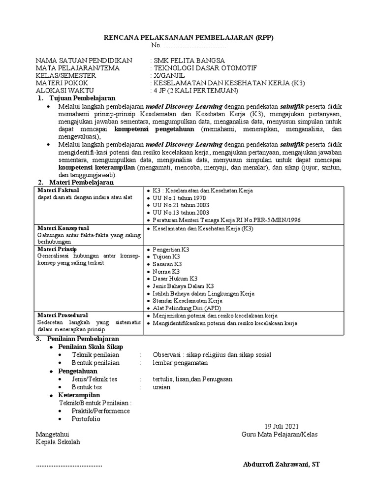 RPP K3 dan APAR SMK Pelita Bangsa | PDF | Seni | Komputer