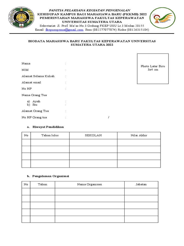Biodata Mahasiswa Baru Fkep Usu 2022 | PDF