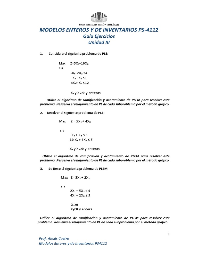 PS-4112 Guía de Ejercicios Unidad III | PDF