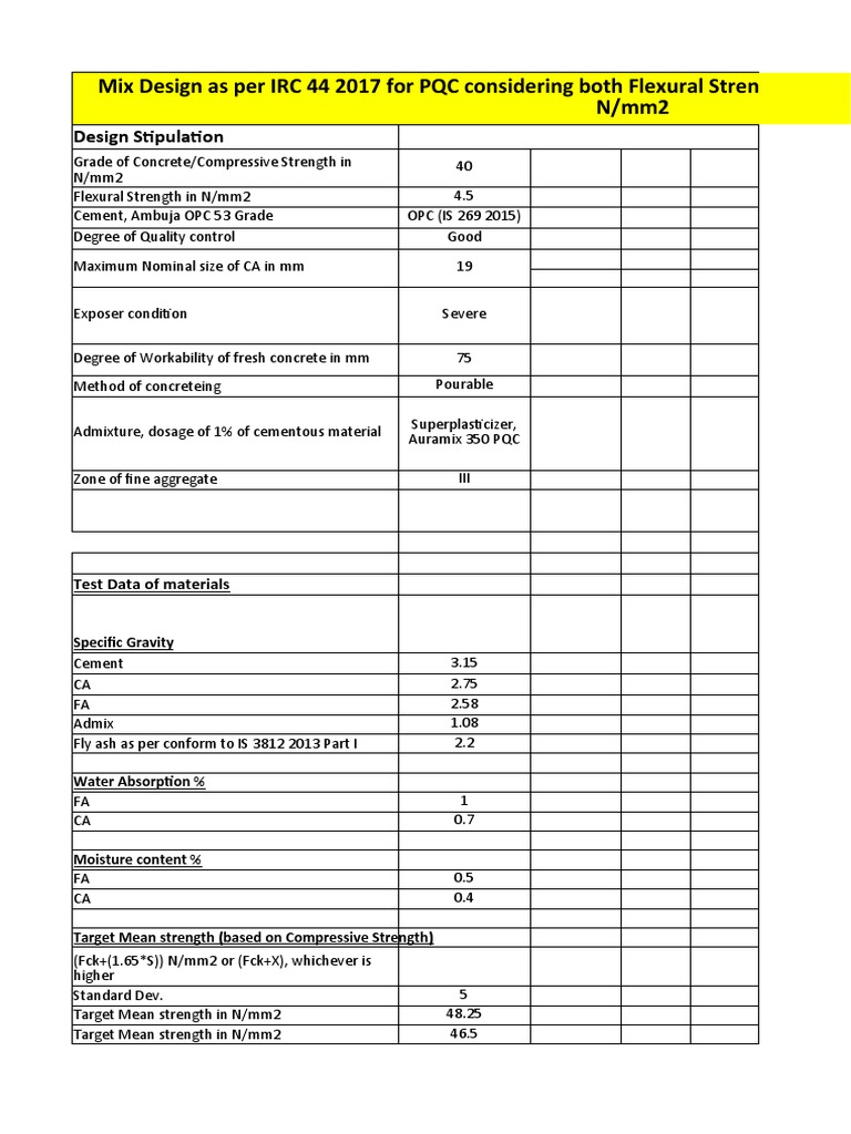 Mix Design For PQC | Download Free PDF | Concrete | Cement