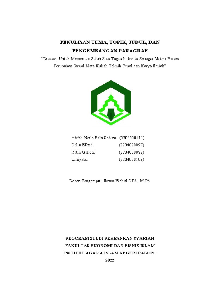 Makalah Kelompok 1.penulisan Tema, Topik, Judul Dan Pengembangan ...