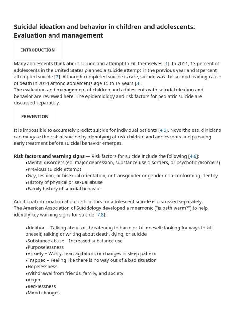 Suicidal Ideation and Behavior in Children and Adolescents | PDF