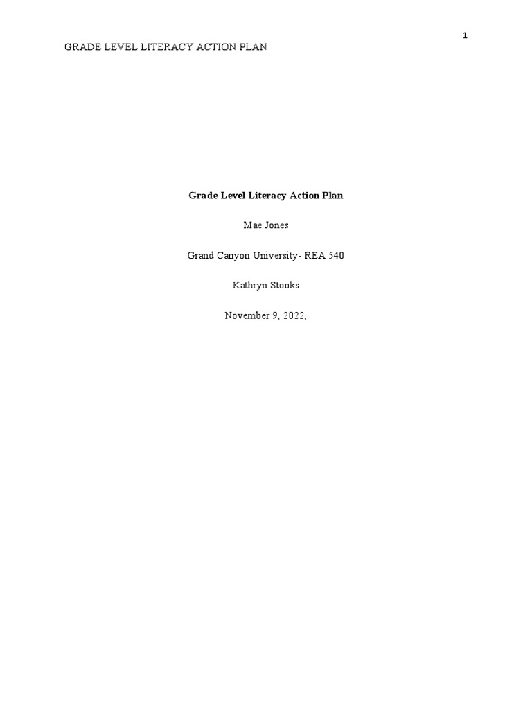 Jones - Grade Level Literacy Action Plan REA 540 | PDF