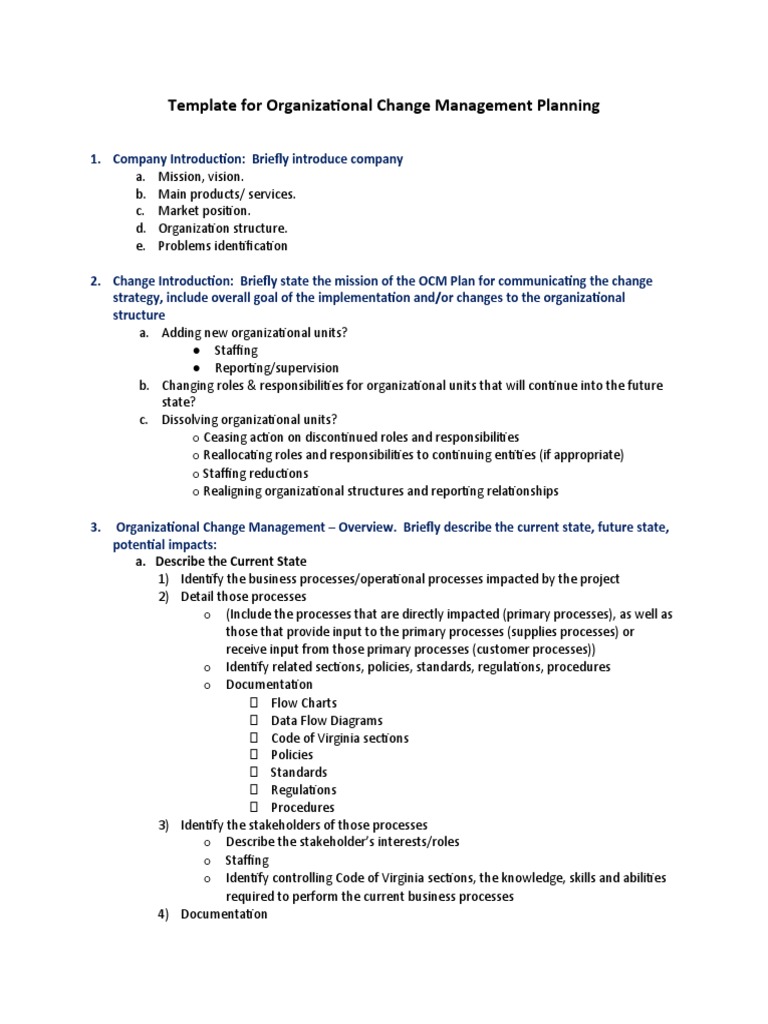 Instructions For Org Change MNGMT Planning | PDF | Business Process ...