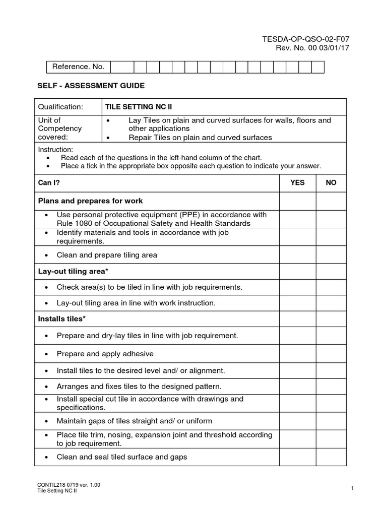 SAG - Tile Setting NC II | PDF