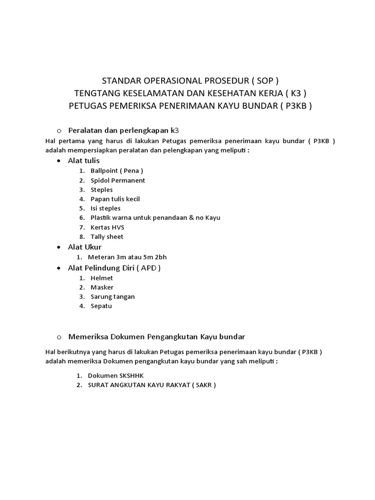 Standar Operasional Prosedur Sop K3 | PDF