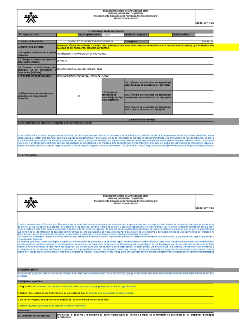 GPFI-F-018 - Planeacion Pedagógica Proyecto Formativo | PDF | Business ...