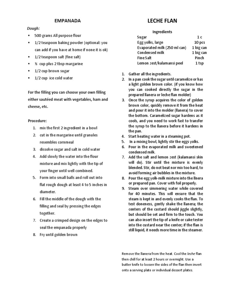 EMPANADA and Leche Plan | Download Free PDF | Custard | Sugar