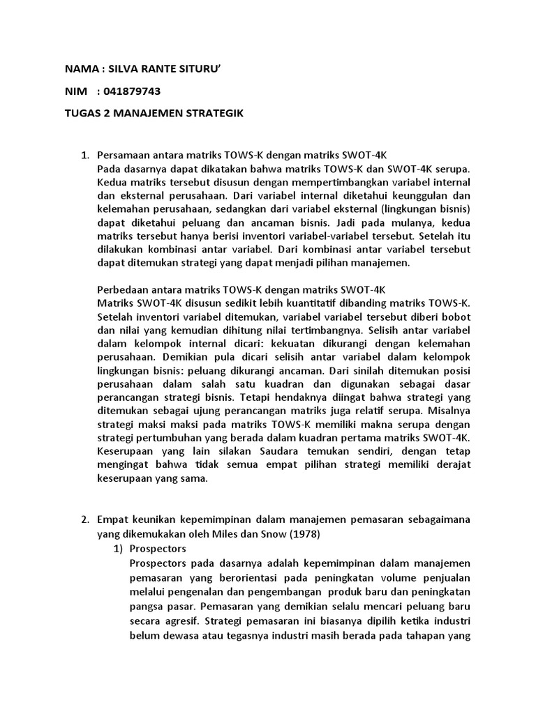 Tugas 2 Manajemen Strategik | PDF