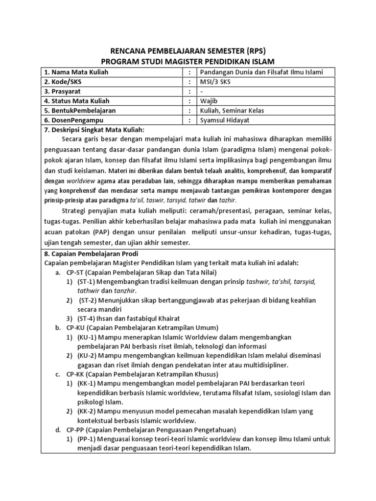 RPS Pandangan Dunia Filsafat Ilmu Islami | PDF | Agama & Spiritualitas