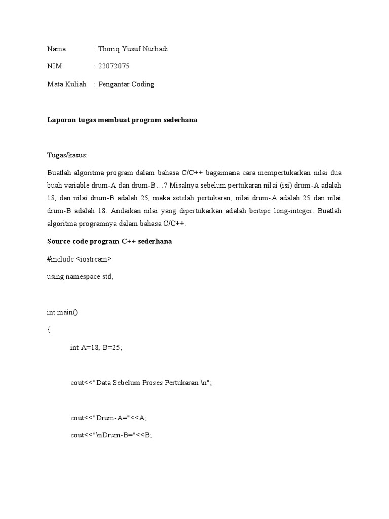 Pengantar Coding - Laporan Tugas | PDF