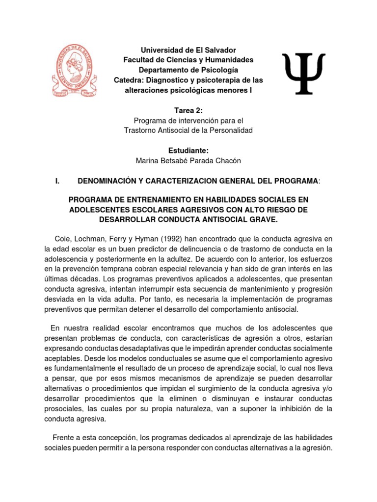 Programa de Prevencion Del Trastorno Antisocial | PDF Programa de Prevencion Del Trastorno Antisocial | PDF