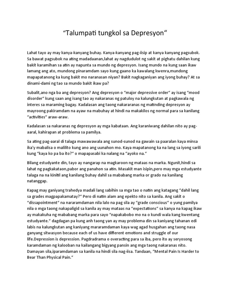 Talumpati Tungkol Sa Depresyon | PDF