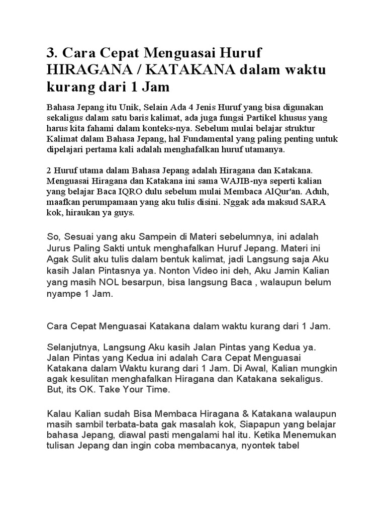 Cara Cepat Menguasai Huruf Hiragana Katakana Dalam Waktu Kurang Dari 1