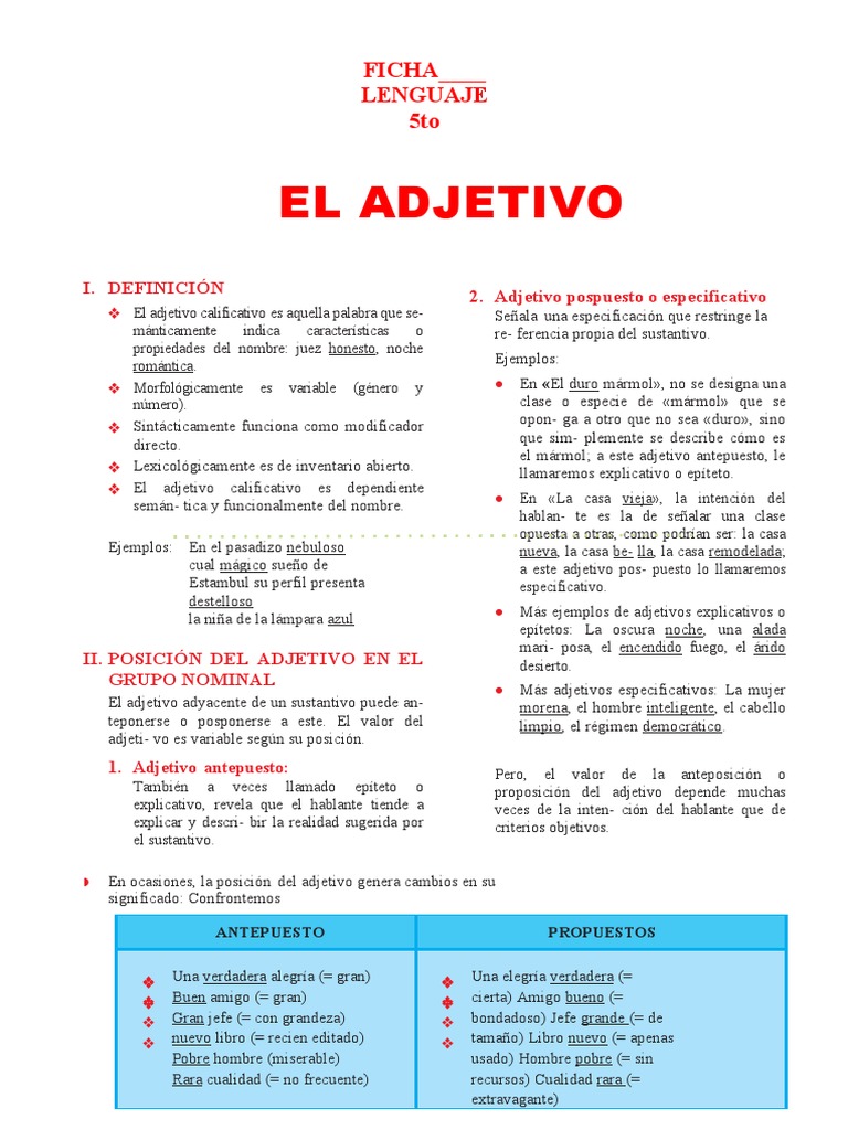 El Adjetivo | PDF