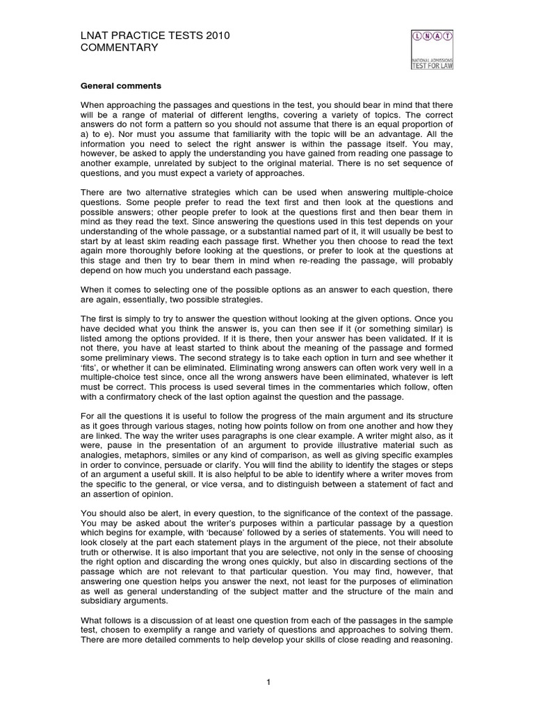 Practice Tests 2010 Commentary | PDF