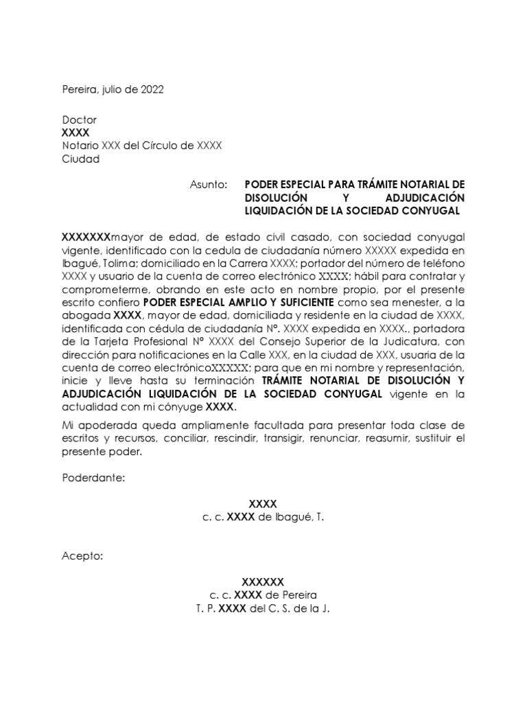 Poder Especial para Disolución Notarial | PDF