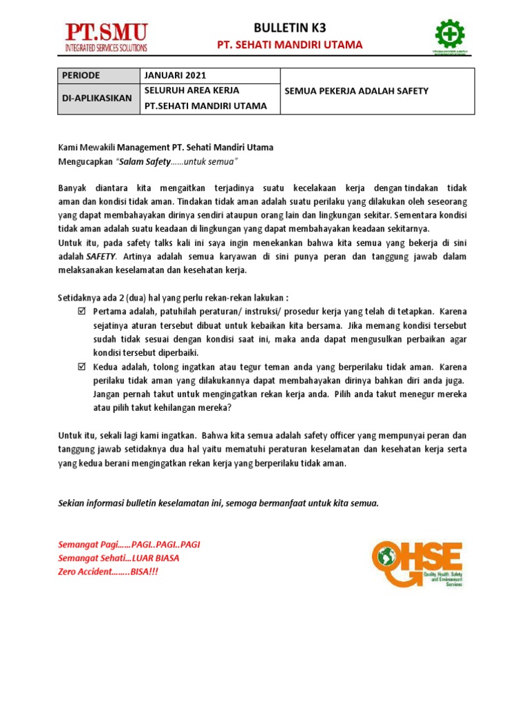 1.1 Bulletin K3LL - Semua Pekerja Adalah Safety | PDF
