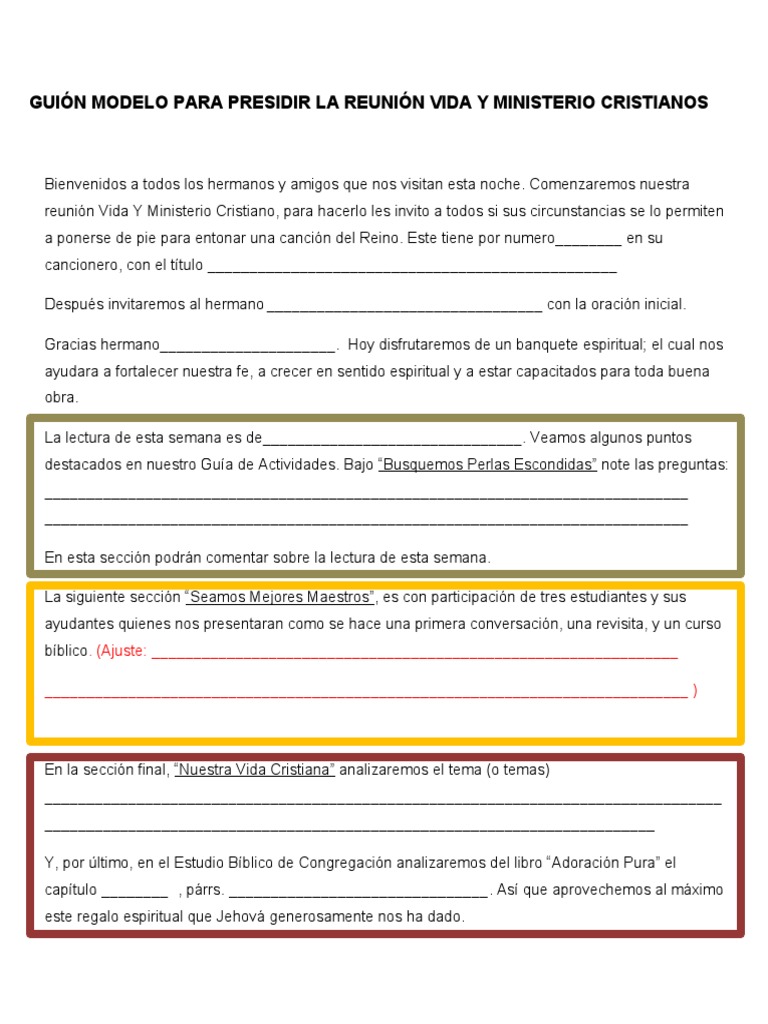 Guión Modelo para Presidir La Reunión Vida y Ministerio Cristianos | PDF