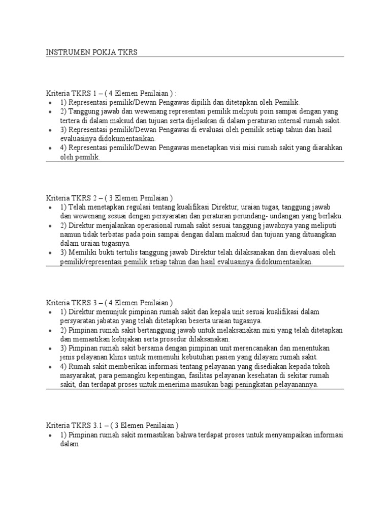 Instrumen Survei Pokja Tkrs | PDF