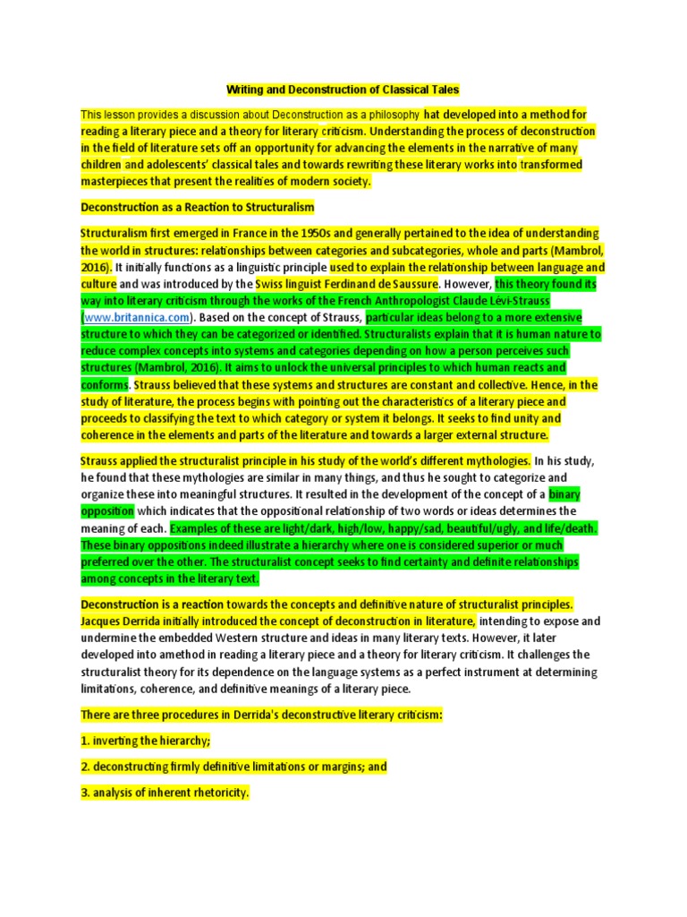 Writing and Deconstruction of Classical Tales | PDF