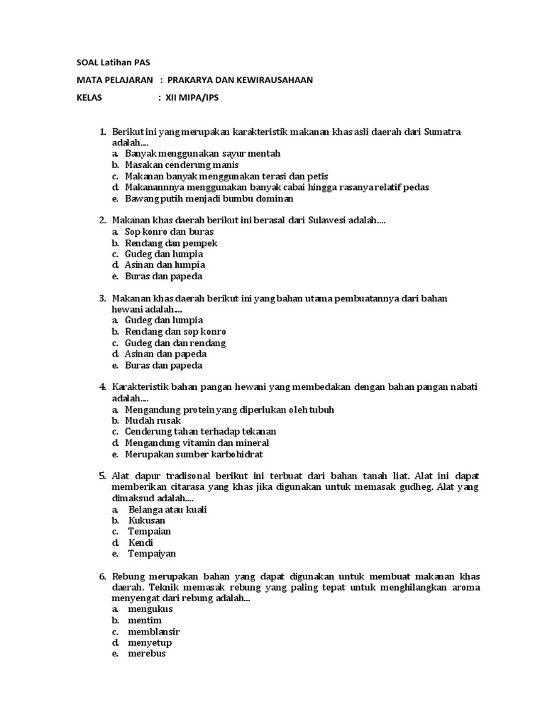 Soal Pas Pkwu Kelas Xii Ok | PDF