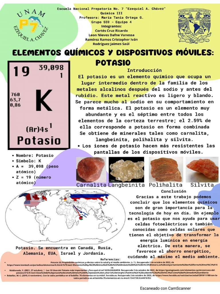 Elementos Químicos y Dispositivos Móviles, Potasio | PDF