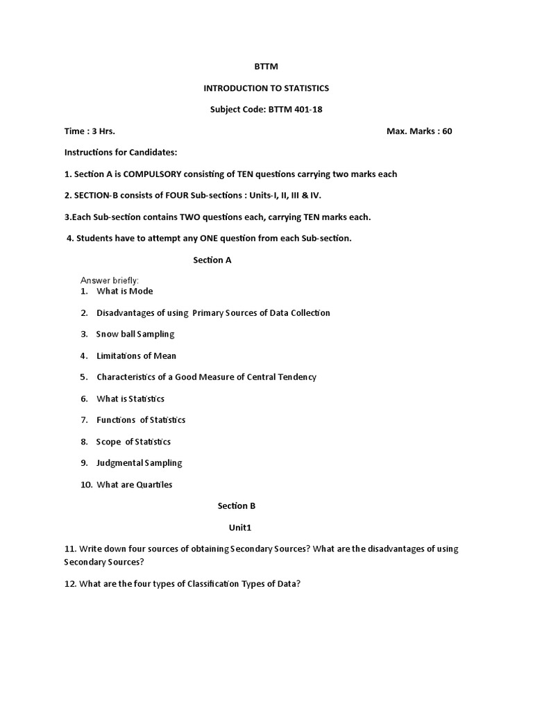 Business Statistics (BTTM) | PDF