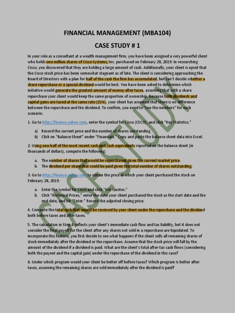 Financial Management (Mba104) Case Study # 1 | Download Free PDF ...