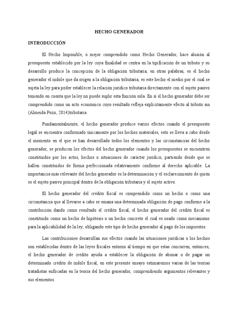 Análisis del Hecho Generador como Presupuesto Fundamental para el ...