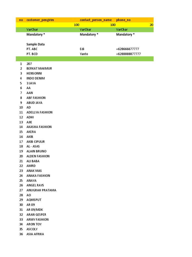 Template Portin Customer Master PIC NEW1 | PDF