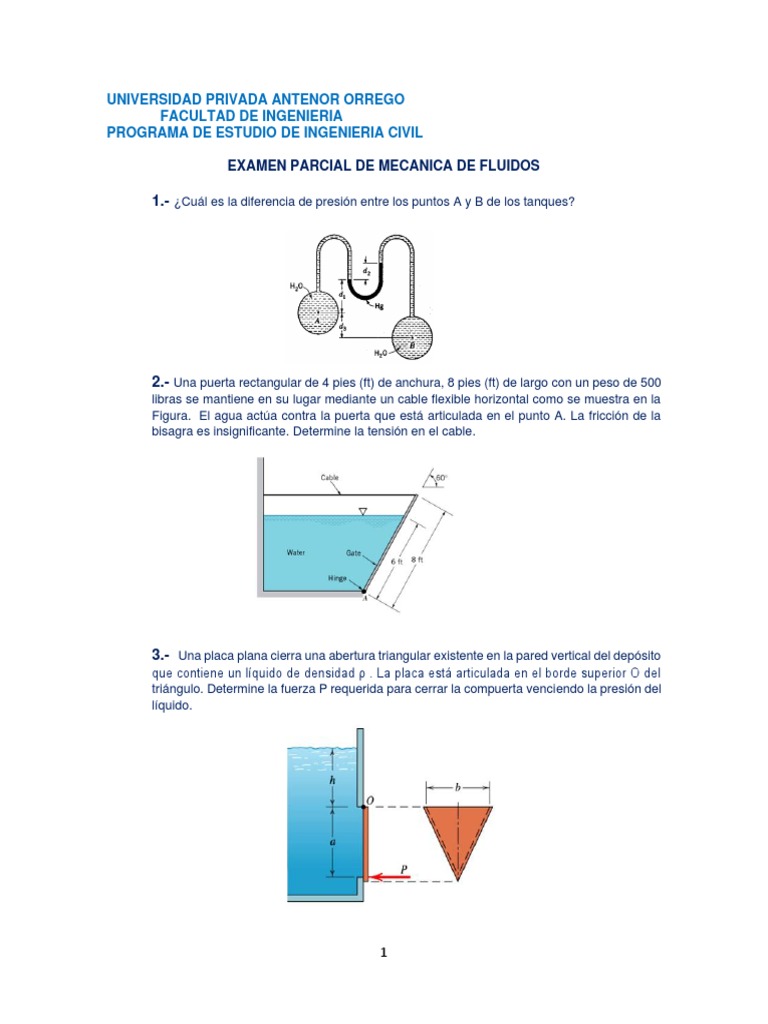 Examen Parcial de Mecánica de Fluidos | PDF