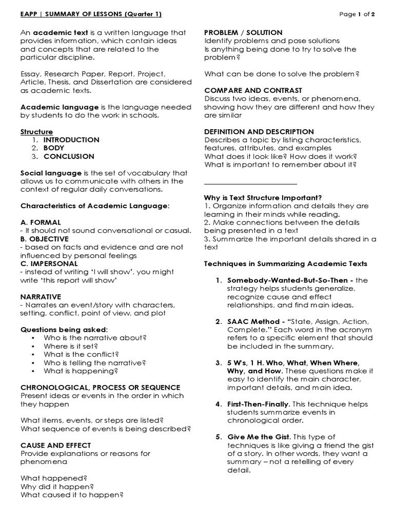 Eapp Summary of Lessons For Quarter 1 | PDF | Idea | Bias