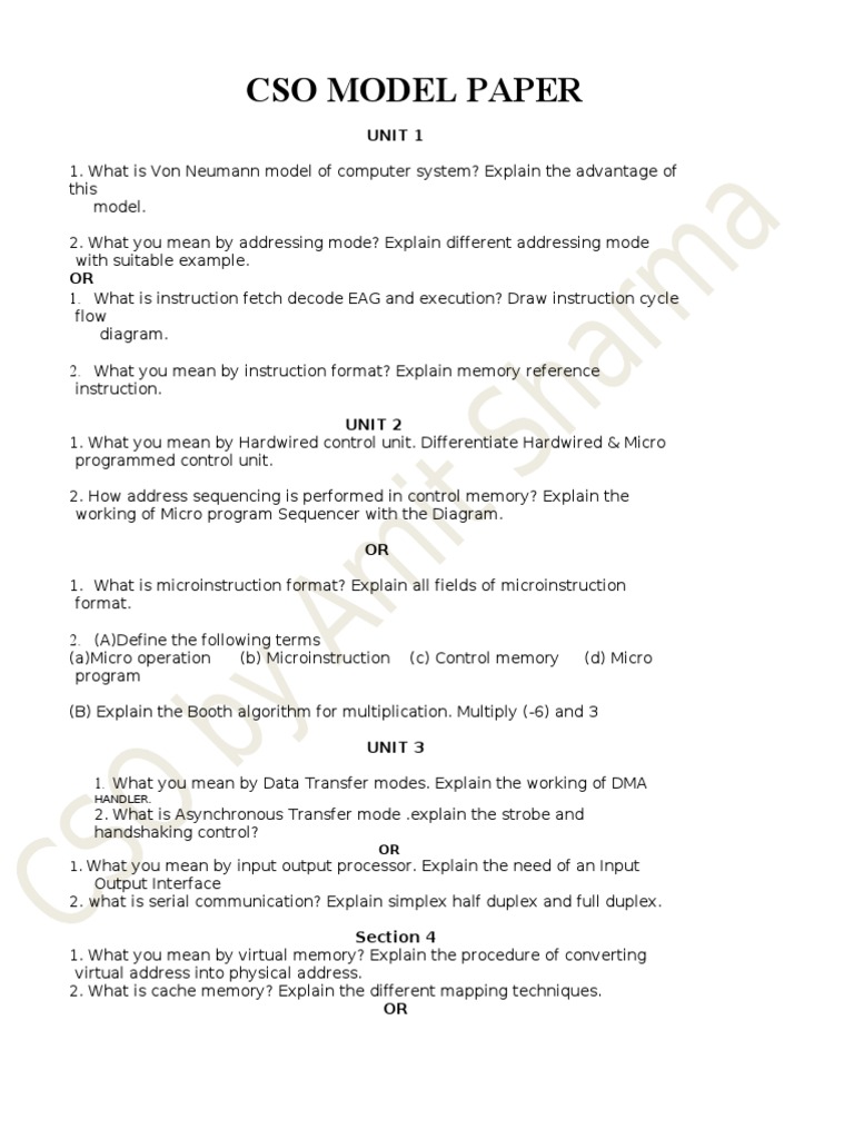 CSO Model Paper | PDF | Cpu Cache | Input/Output