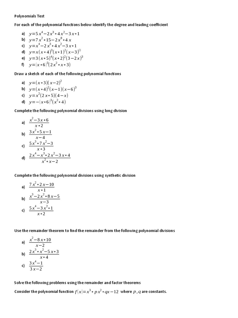 Polynomials Test Pdf 2097
