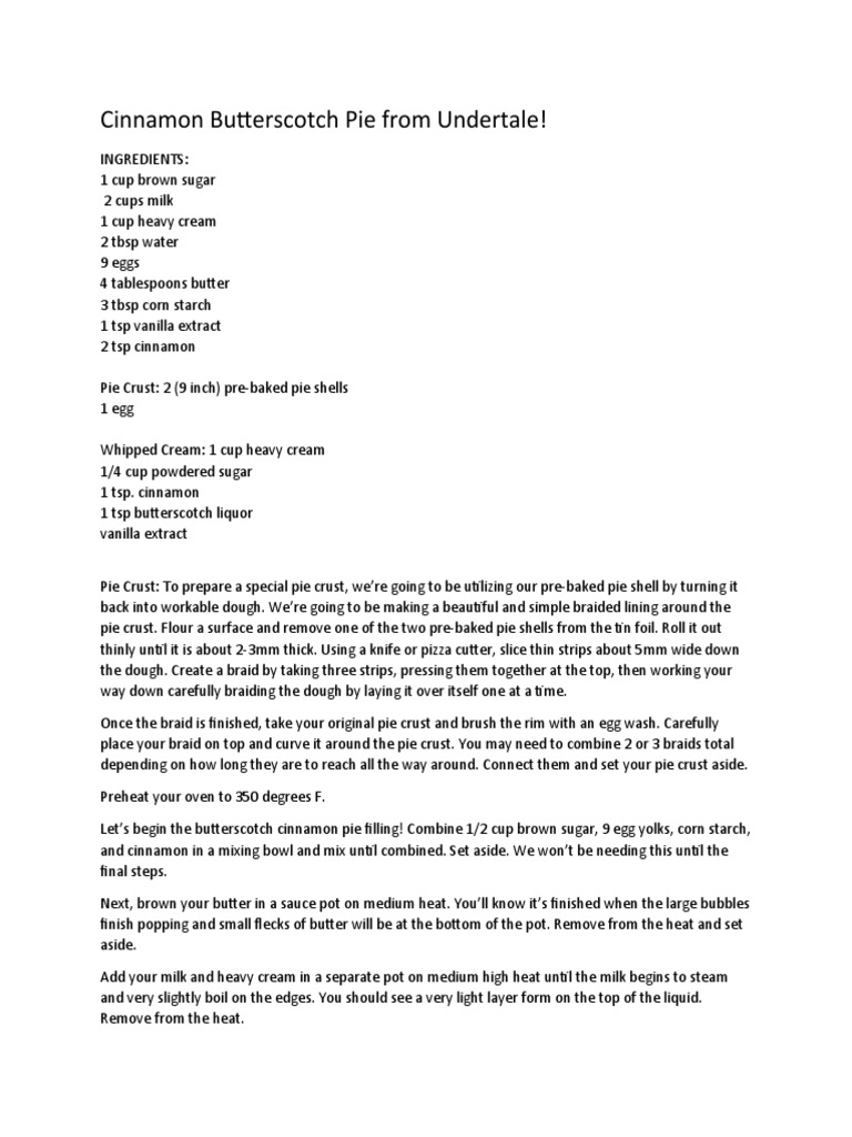 Cinnamon Butterscotch Pie From Undertale | PDF | Breads | Foods
