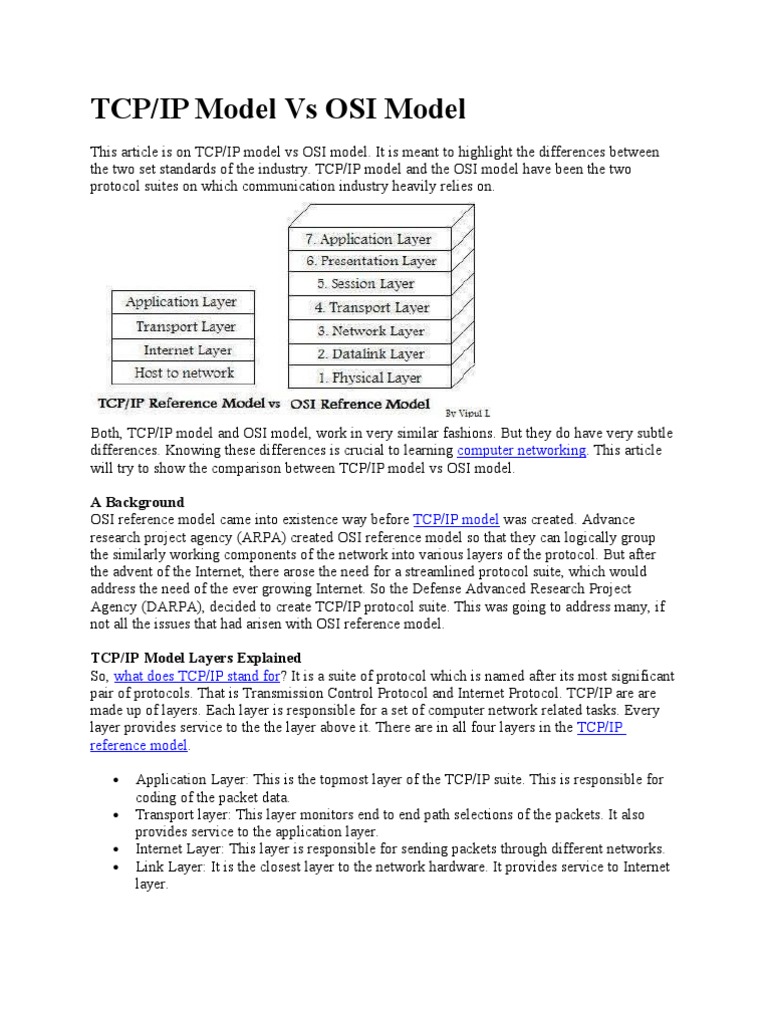 TCP/IP vs OSI - A Comparison of the Two Networking Models | PDF | Osi ...
