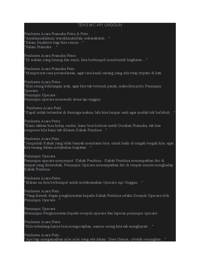 Teks MC API Unggu1 | PDF | Puisi