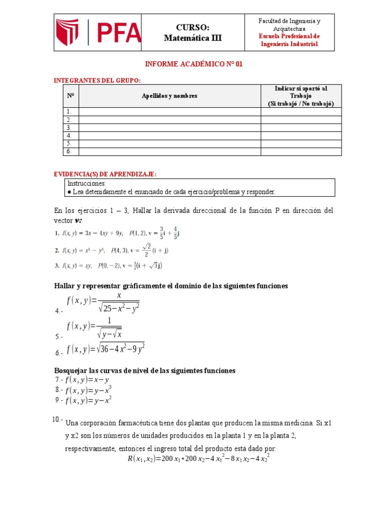 Informe Matemáticas III Ingeniería | PDF | Matemáticas