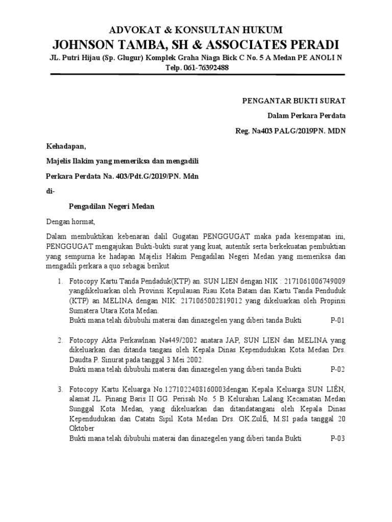 Pengantar Bukti Surat Penggugat | PDF