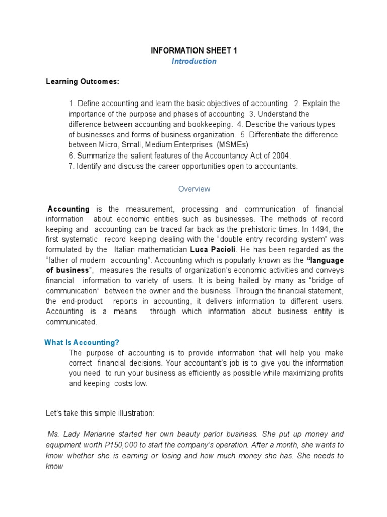 Information Sheet 1 | PDF | Accounting | Certified Public Accountant