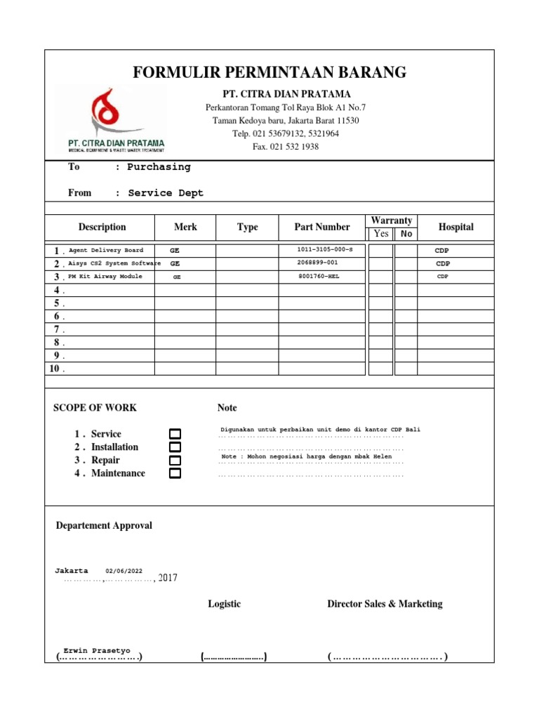 Formulir Permintaan Barang | PDF