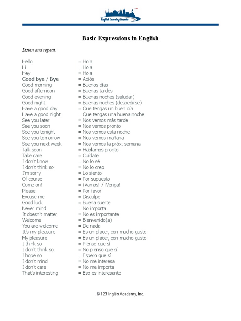 Basic Expressions in English | PDF | Language Arts & Discipline