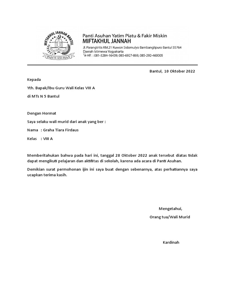 Surat Ijin Sekolah | PDF