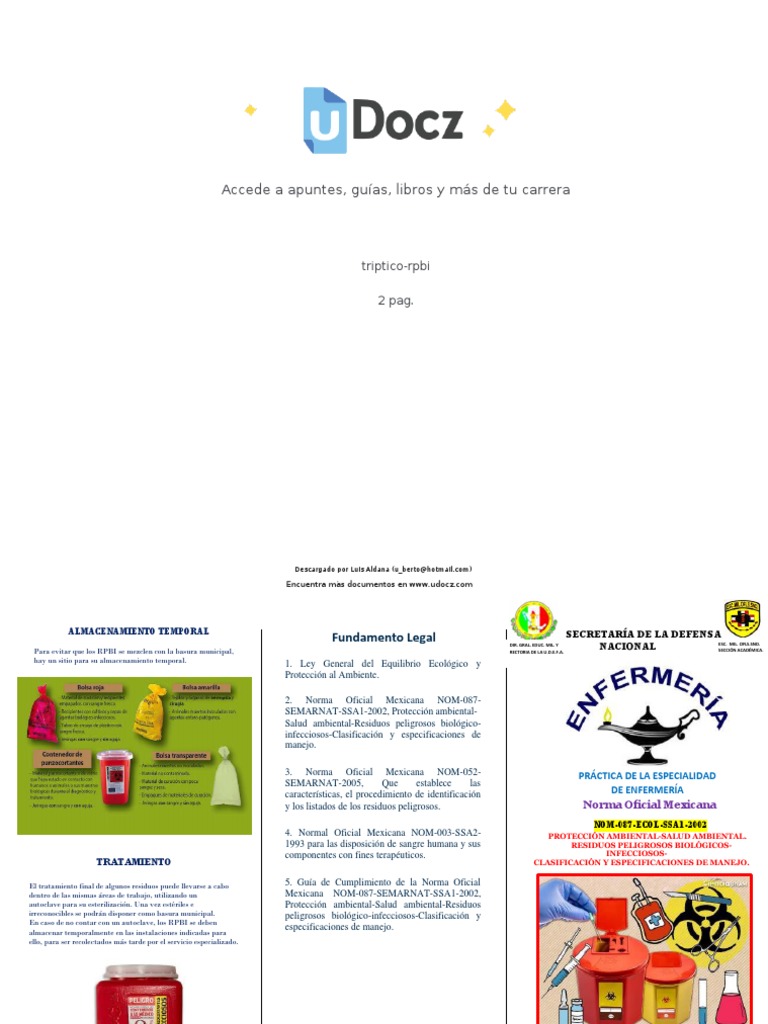 Triptico Rpbi 277850 Downloable 2059436 | PDF | Residuos | Medicina CLINICA