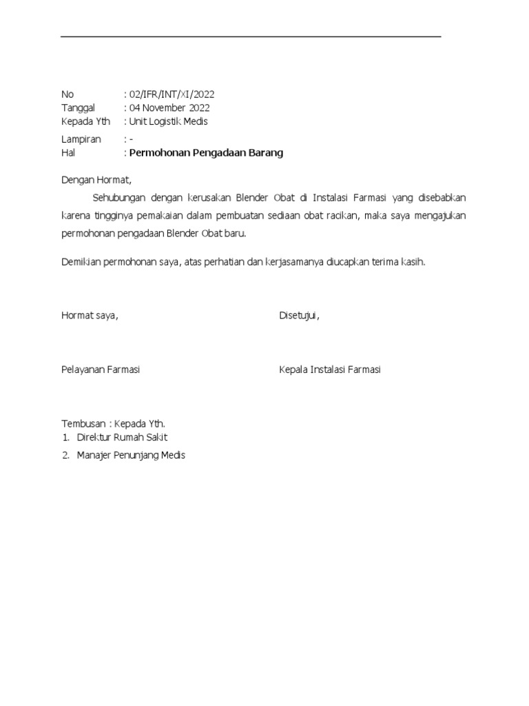 Surat Permohonan Pengadaan Barang | PDF