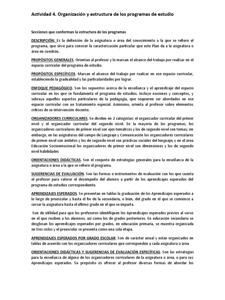 Actividad 4. Organizacion y Estructura de Los Programas de Estudio | PDF